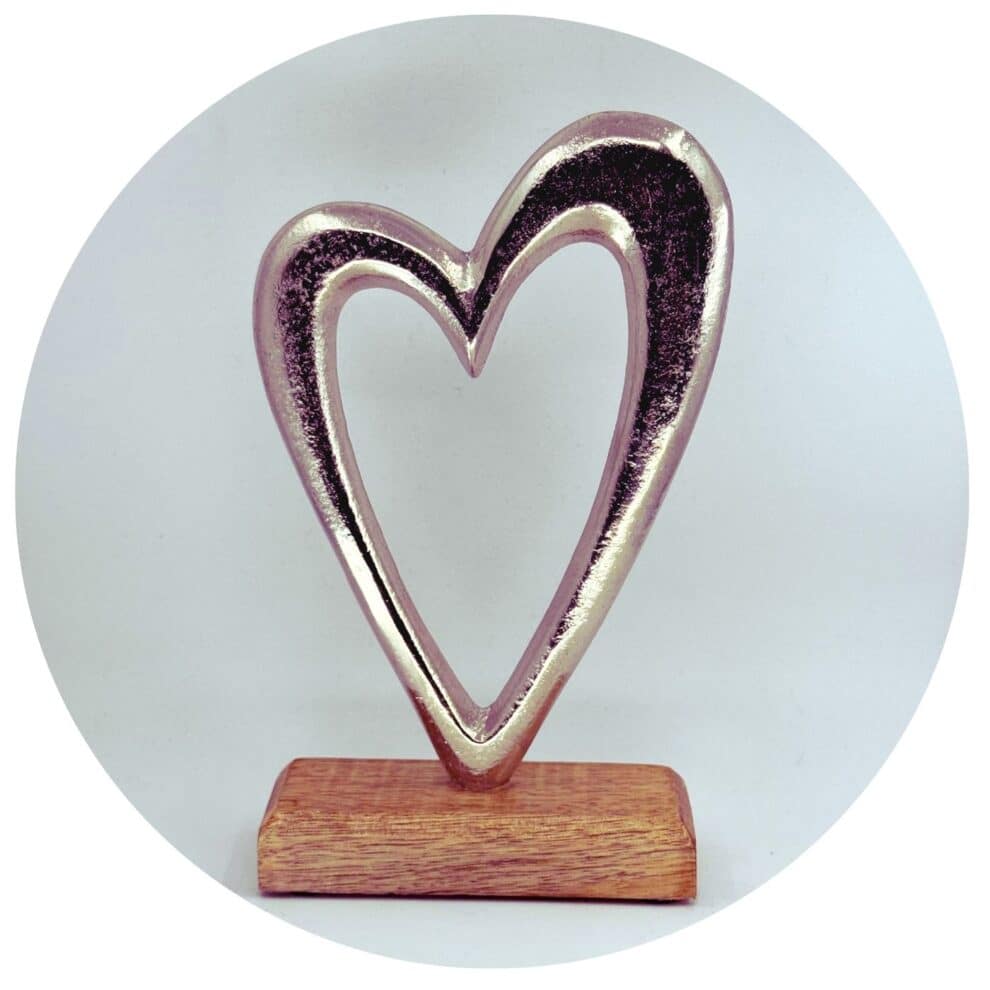 Groot metalen hart op houten standaard - Troostcadeautjes